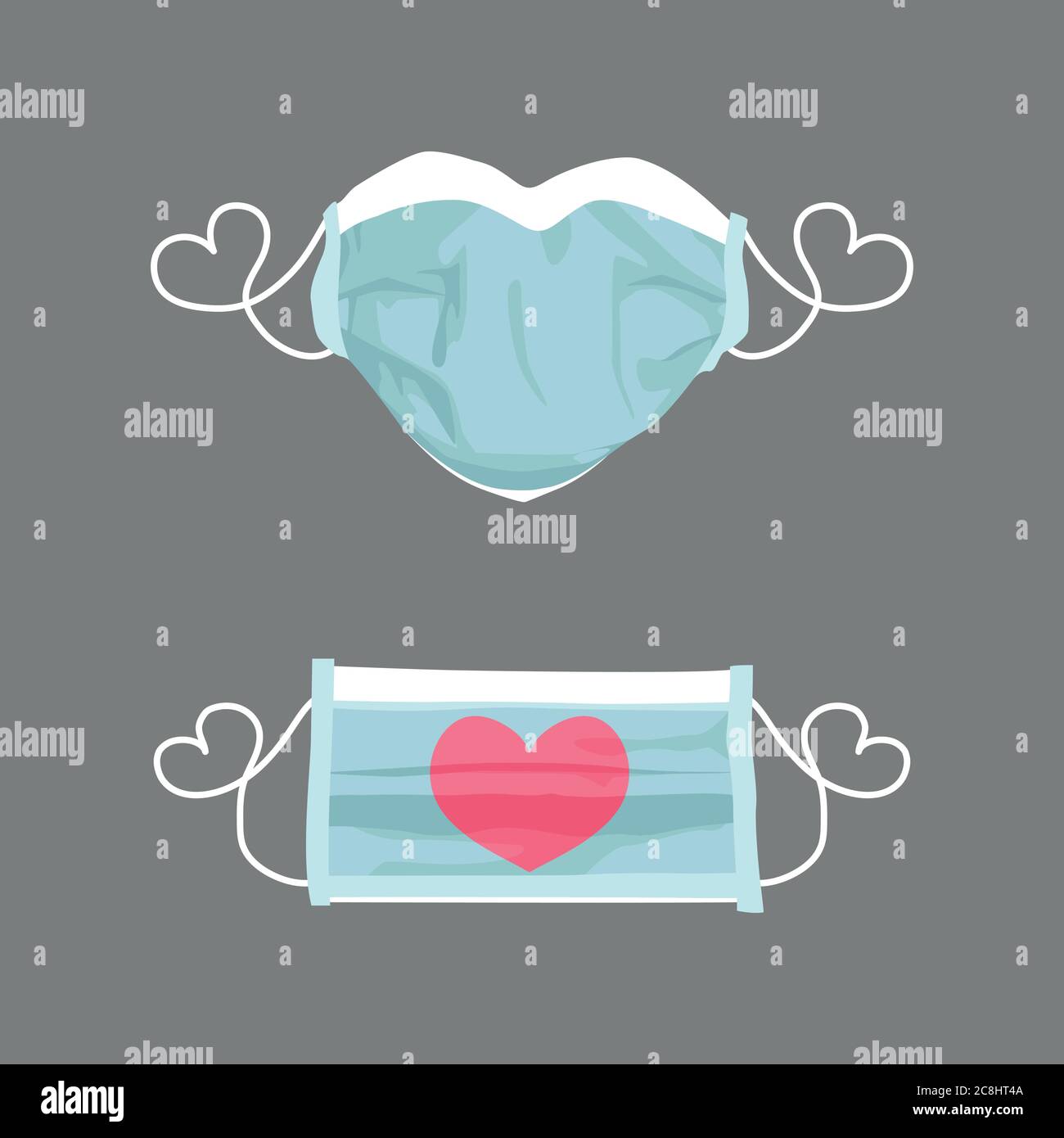 Vector hand drawn illustration of a heart shaped face mask and a mask ...