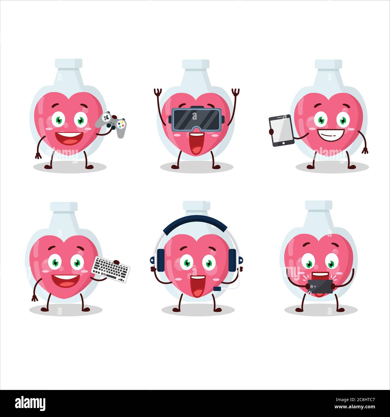 Love potion cartoon character are playing games with various cute ...