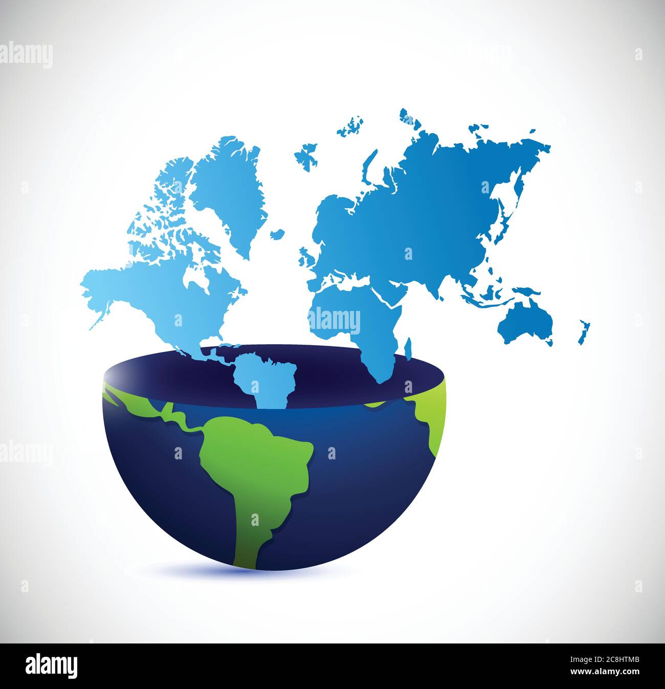 Half globe and world map illustration design over a white background ...