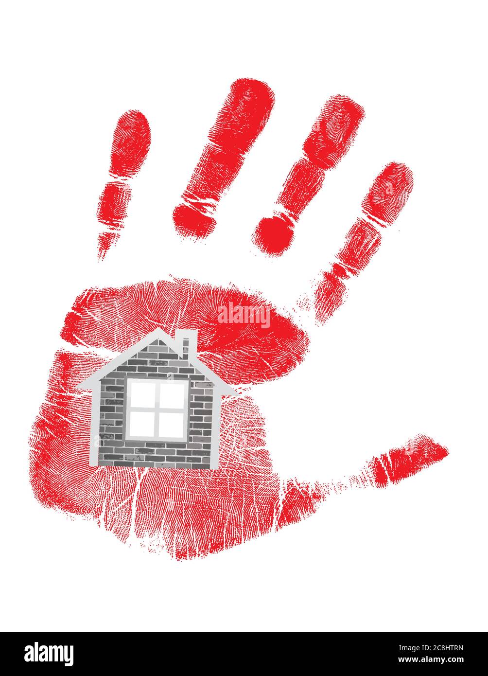 Handprint and house in the middle. illustration design over white Stock ...
