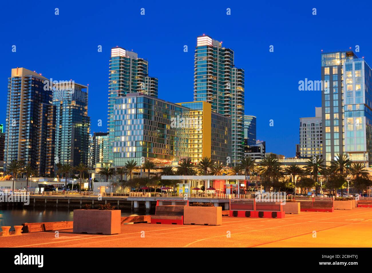 Waterfront skyline, North Harbor Drive, San Diego, California, USA ...