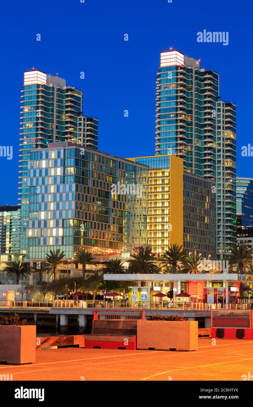 Waterfront skyline, North Harbor Drive, San Diego, California, USA ...