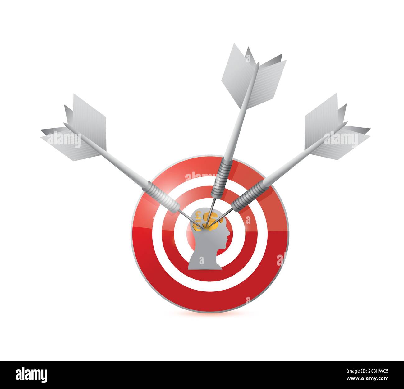 Target head and currency symbols illustration design over a white ...