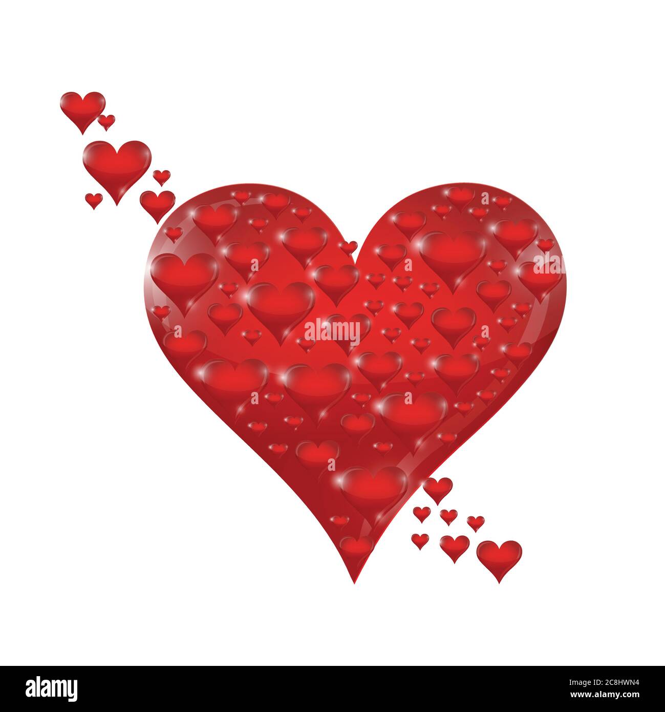 Small hearts building a larger one. illustration design over a white ...