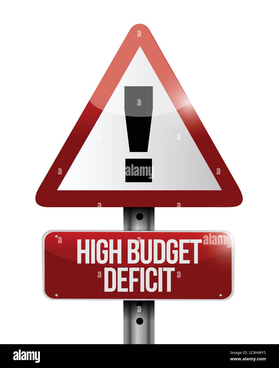 High budget deficit warning sign illustration design over a white ...