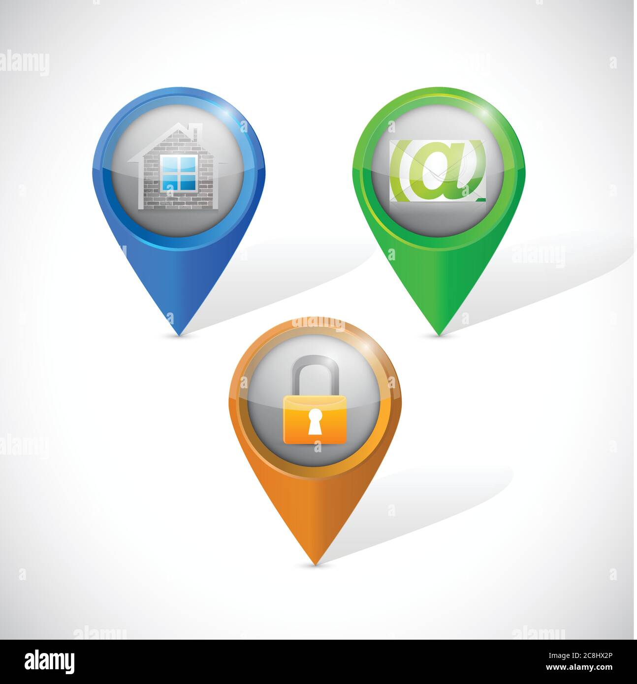 Home, lock and email pointers illustration design over a white ...