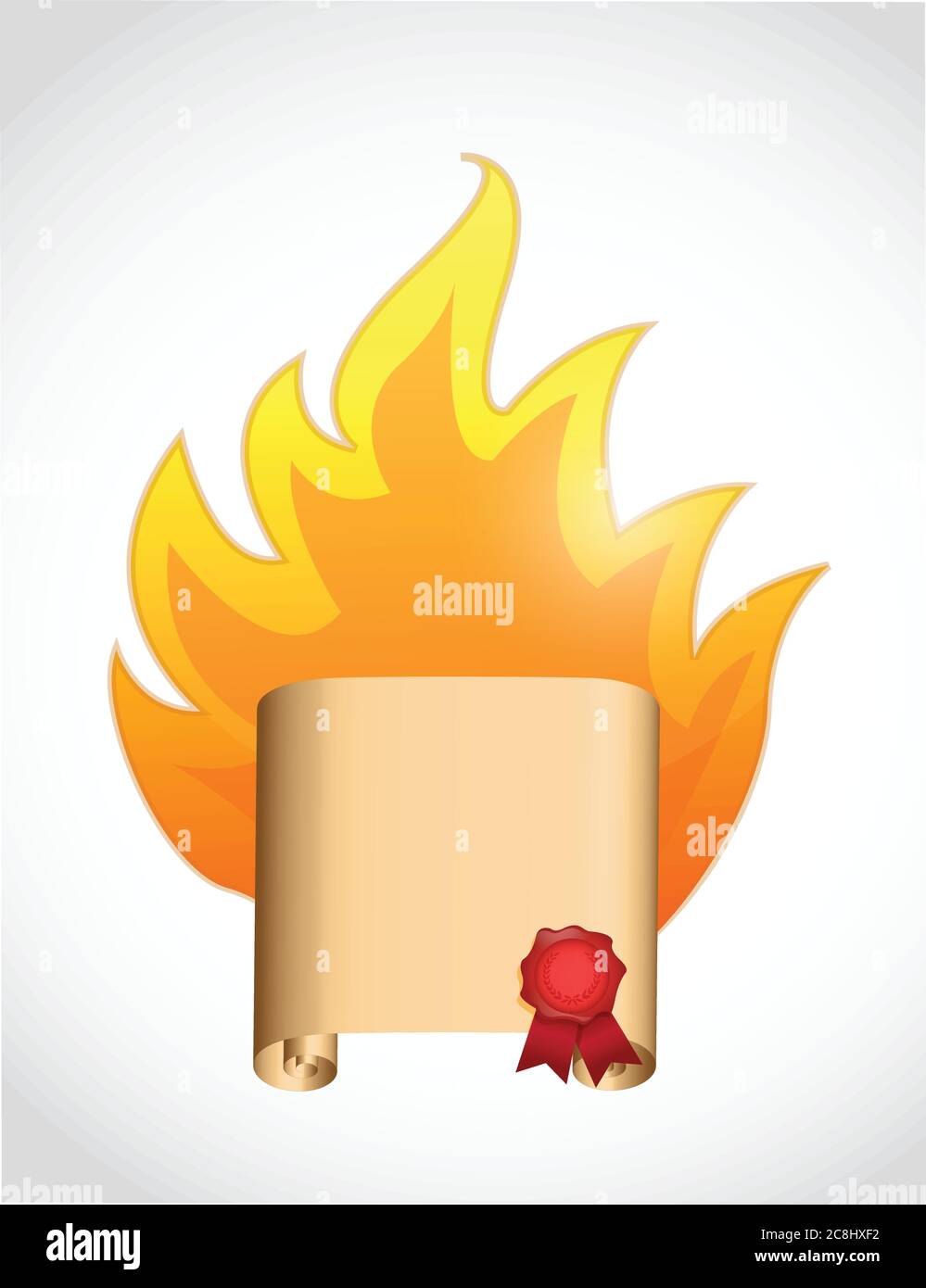 Scroll on fire. illustration design over a white background Stock ...