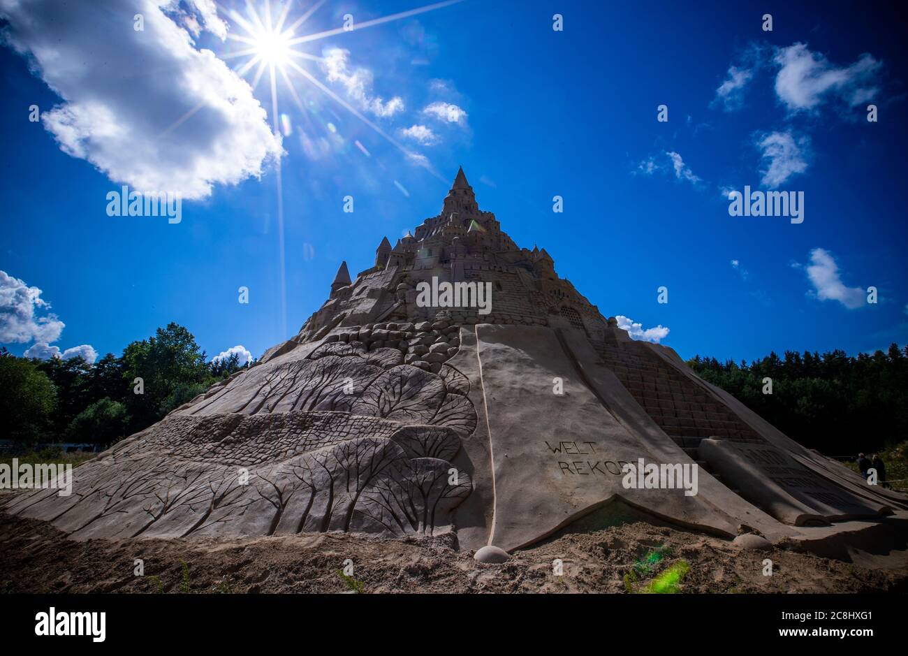 Binz, Germany. 16th July, 2020. The highest sand castle in the world stands at the Sand ...