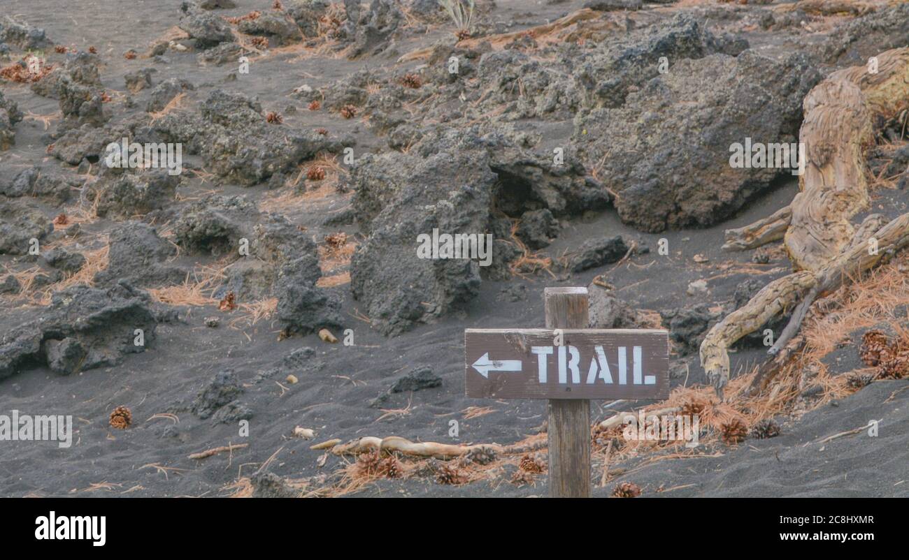 A Trail Sign at the base of Sunset Crater Volcano on Bonito Lava Flow ...