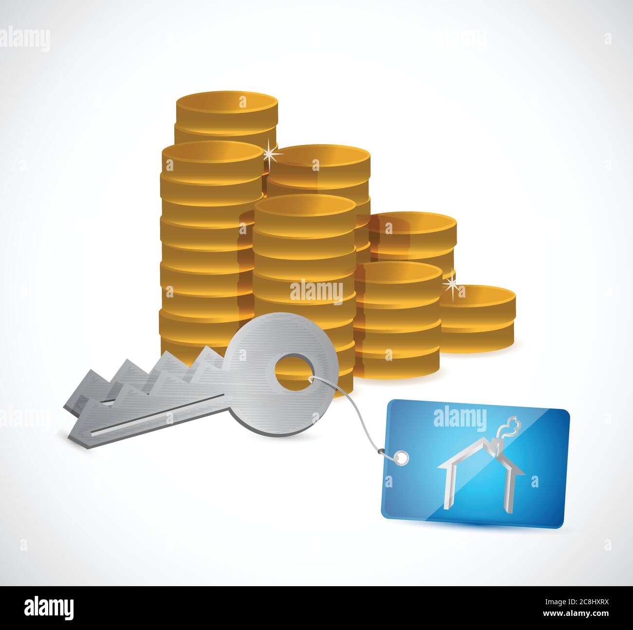 Coins and home keys. illustration design over a white background Stock ...
