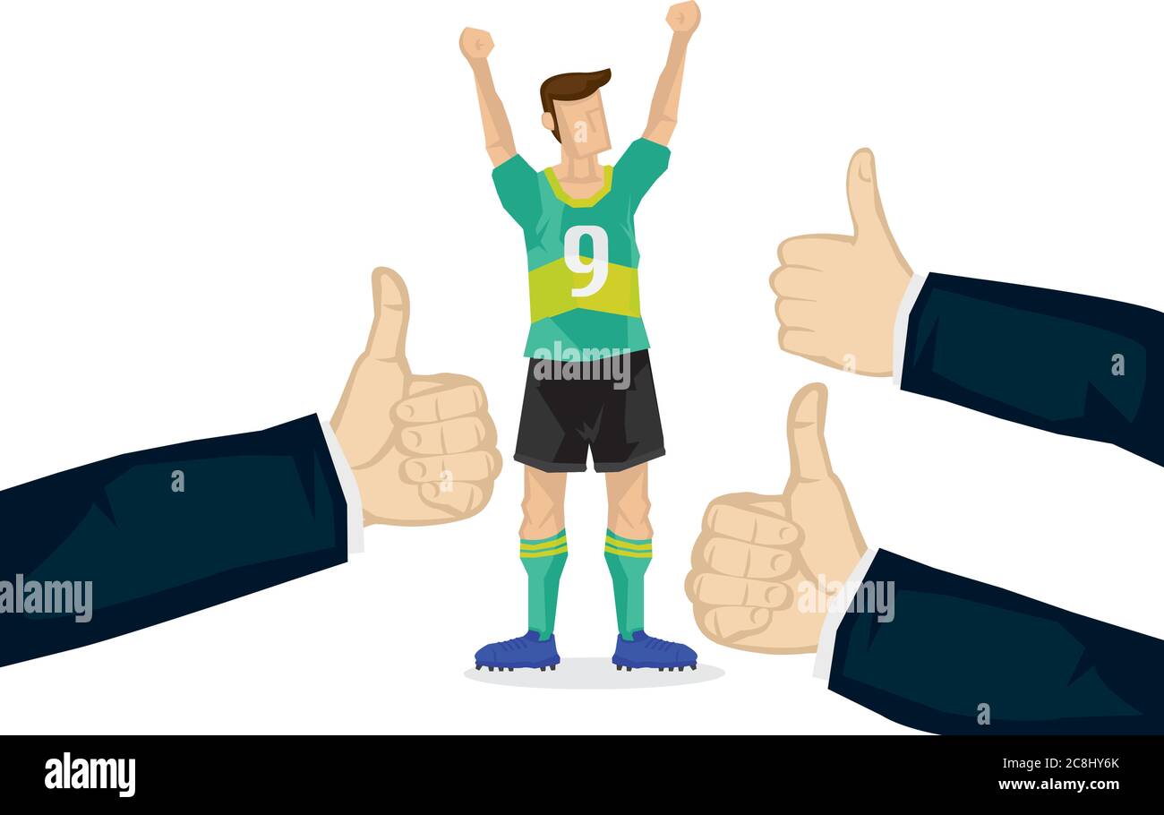 Soccer player winning a victory with a goal. Vector isolated cartoon ...