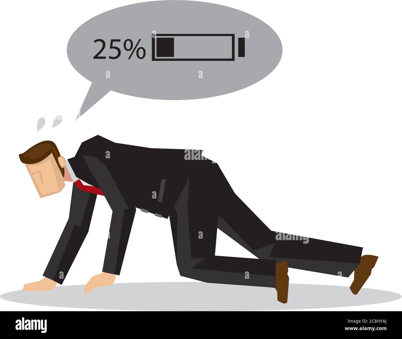 Exhausted businessman with low battery power. Concept of exhausted ...