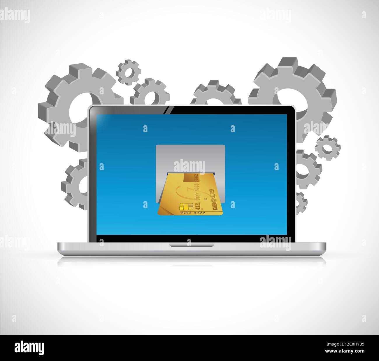 Atm credit laptop and gear illustration design over a white background ...
