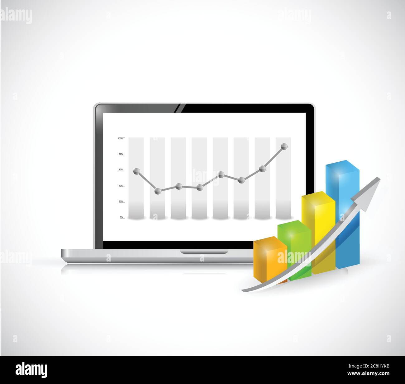 Laptop and business graph illustration design over a white background ...
