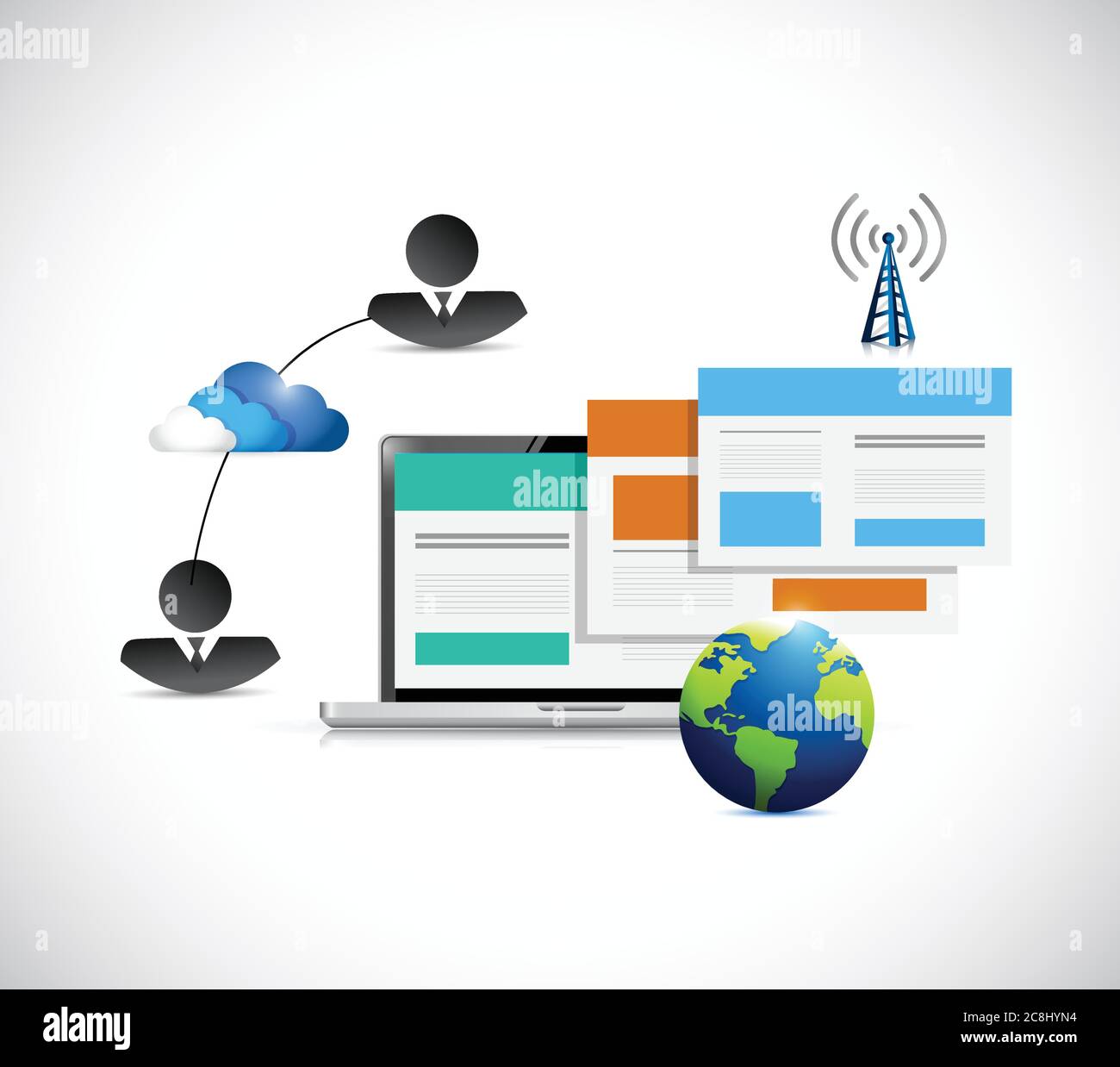 Laptop web browser communication connection illustration design over a ...