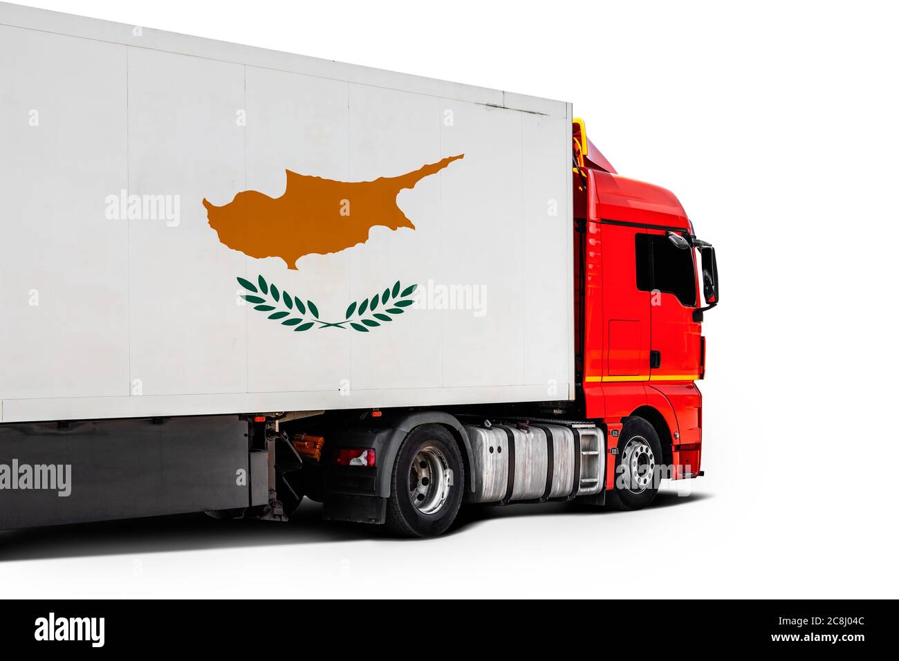 Big truck with the national flag of Cyprus on white isolated background ...
