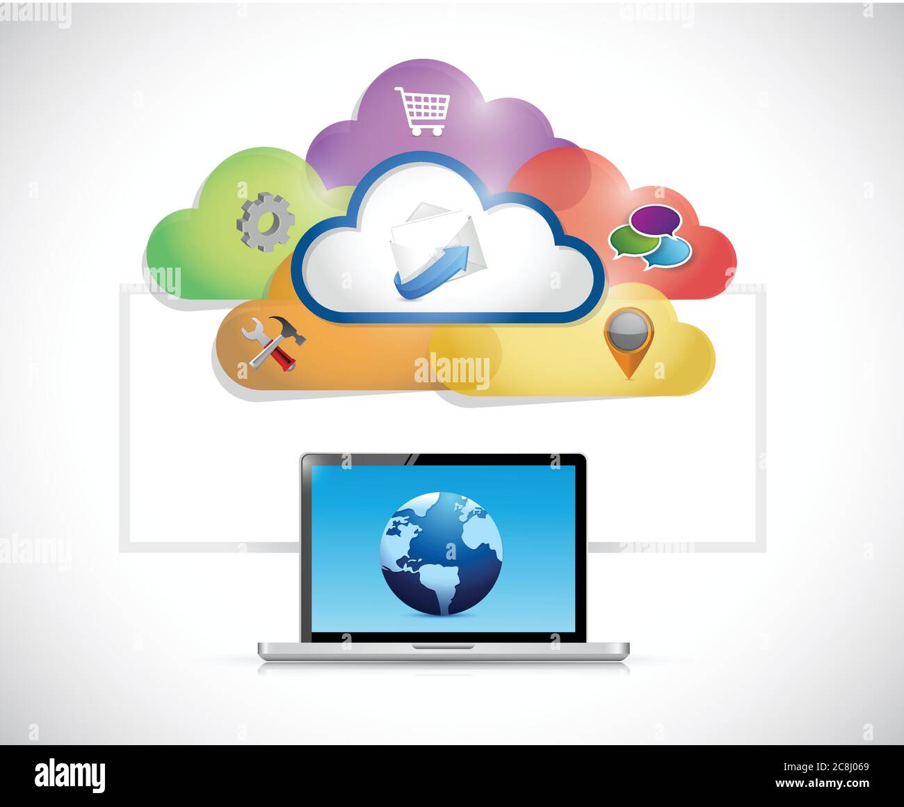 Laptop computer network connection communication illustration design ...