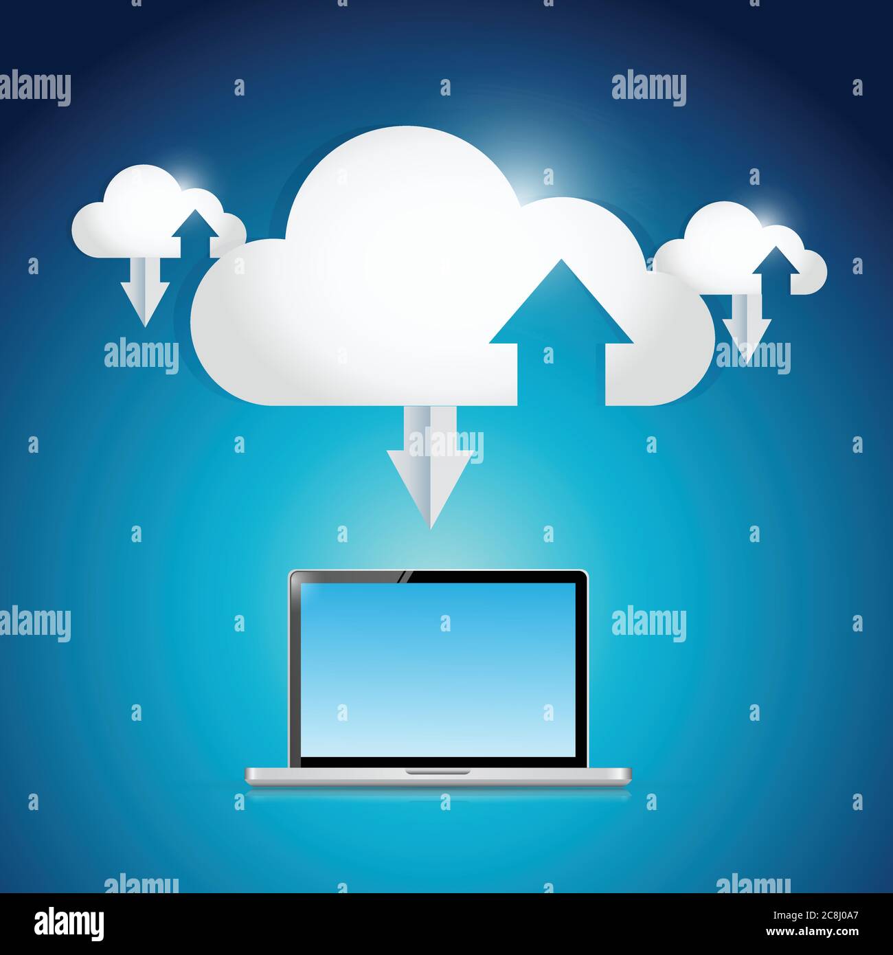 Laptop and cloud info connection illustration design over a white ...