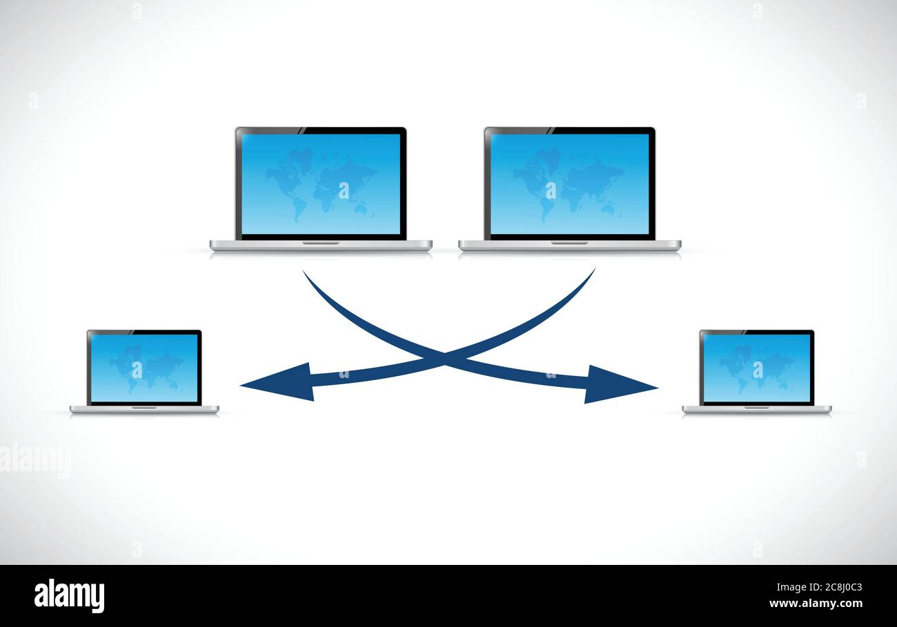 Laptop and world map connection illustration design over a white ...
