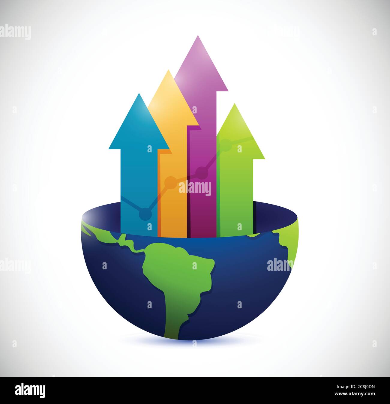 Globe and business arrow graph. illustration design over a white ...