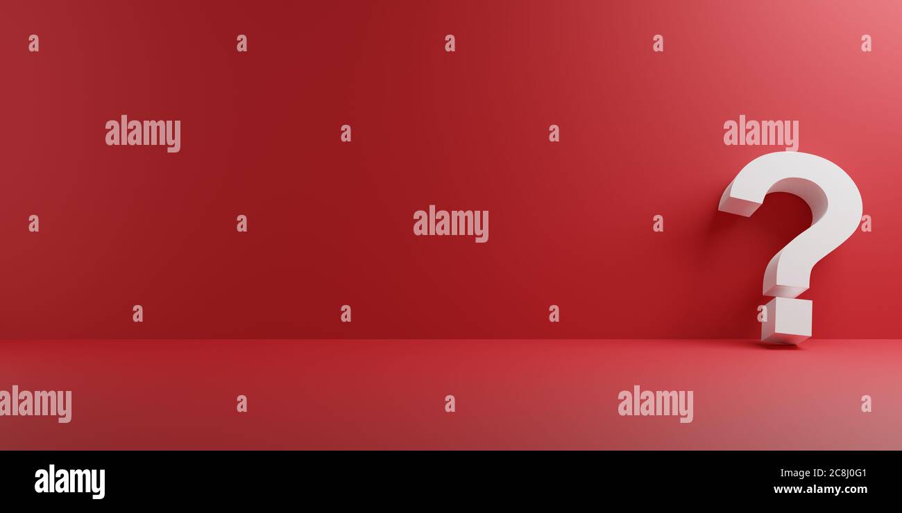 White question mark on a red background with reflections, 3d rendering Stock Photo - Alamy