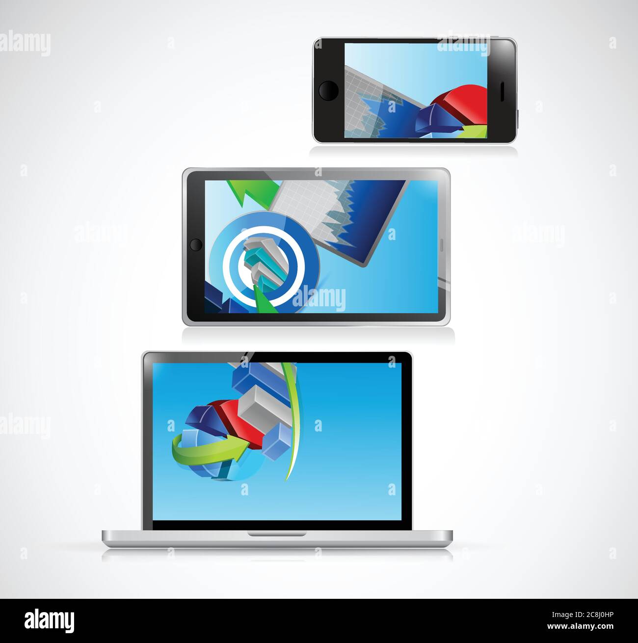 Laptop, tablet and phone business concept illustration design over a ...