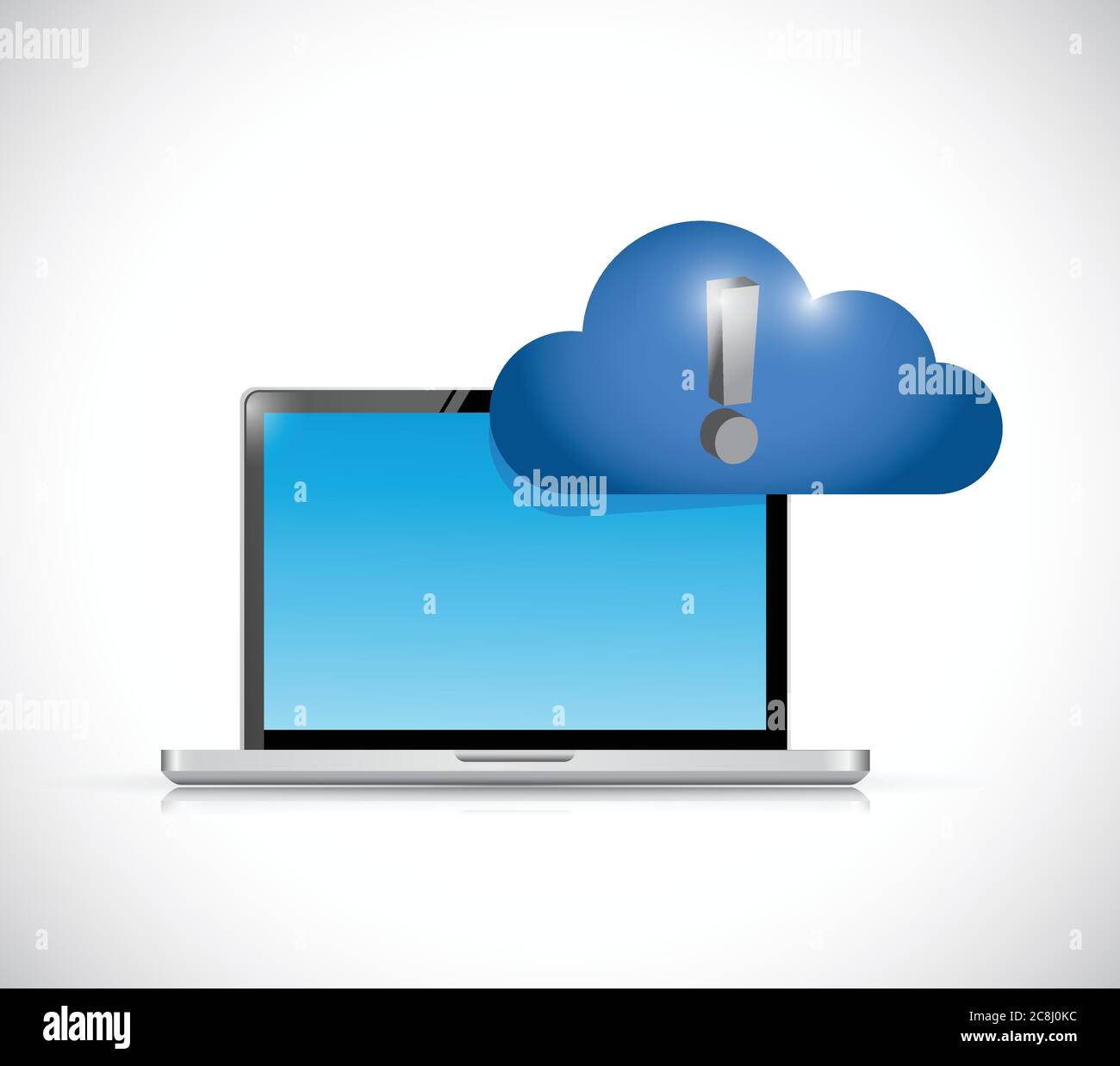 Laptop and exclamation mark illustration design over a white background ...
