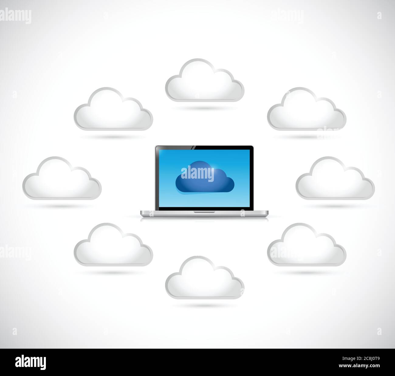 White clouds around a laptop illustration design over a white ...