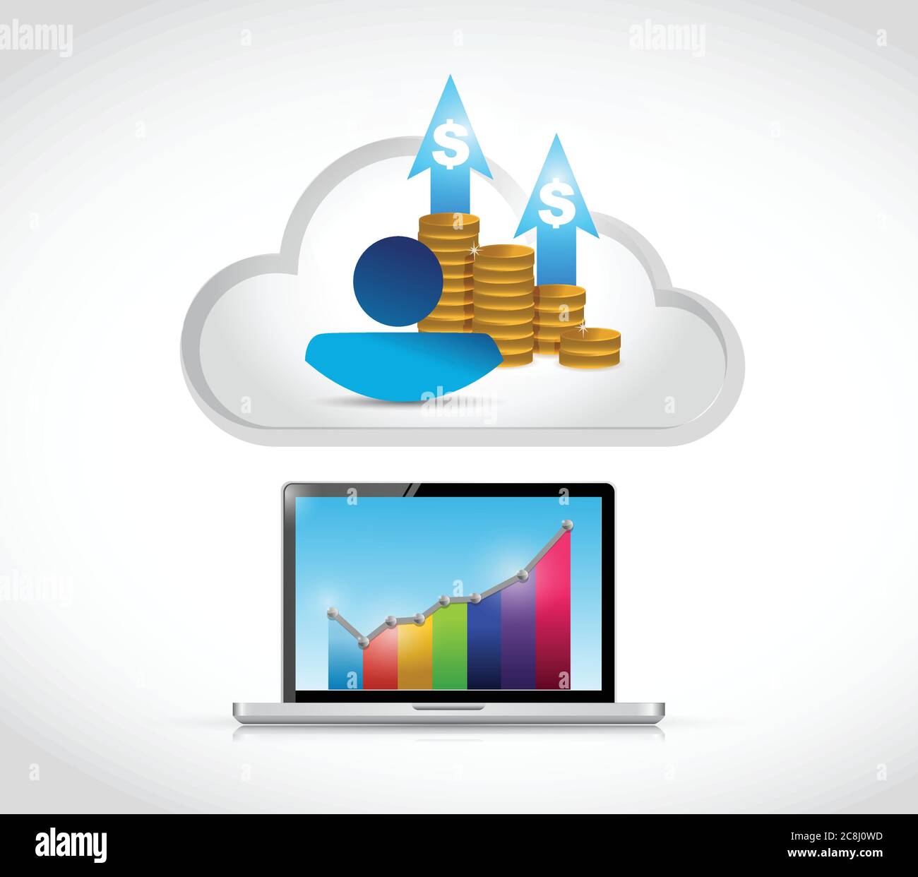 Business and computer connection illustration design over a white ...