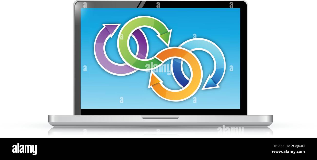 Computer and cycle illustration design over a white background Stock ...