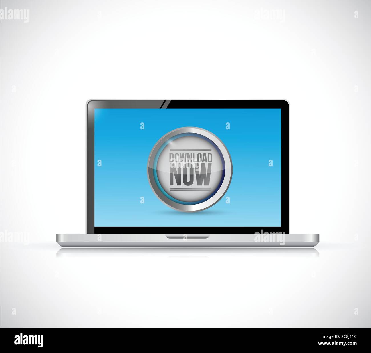 Laptop and download now button illustration design over a white ...