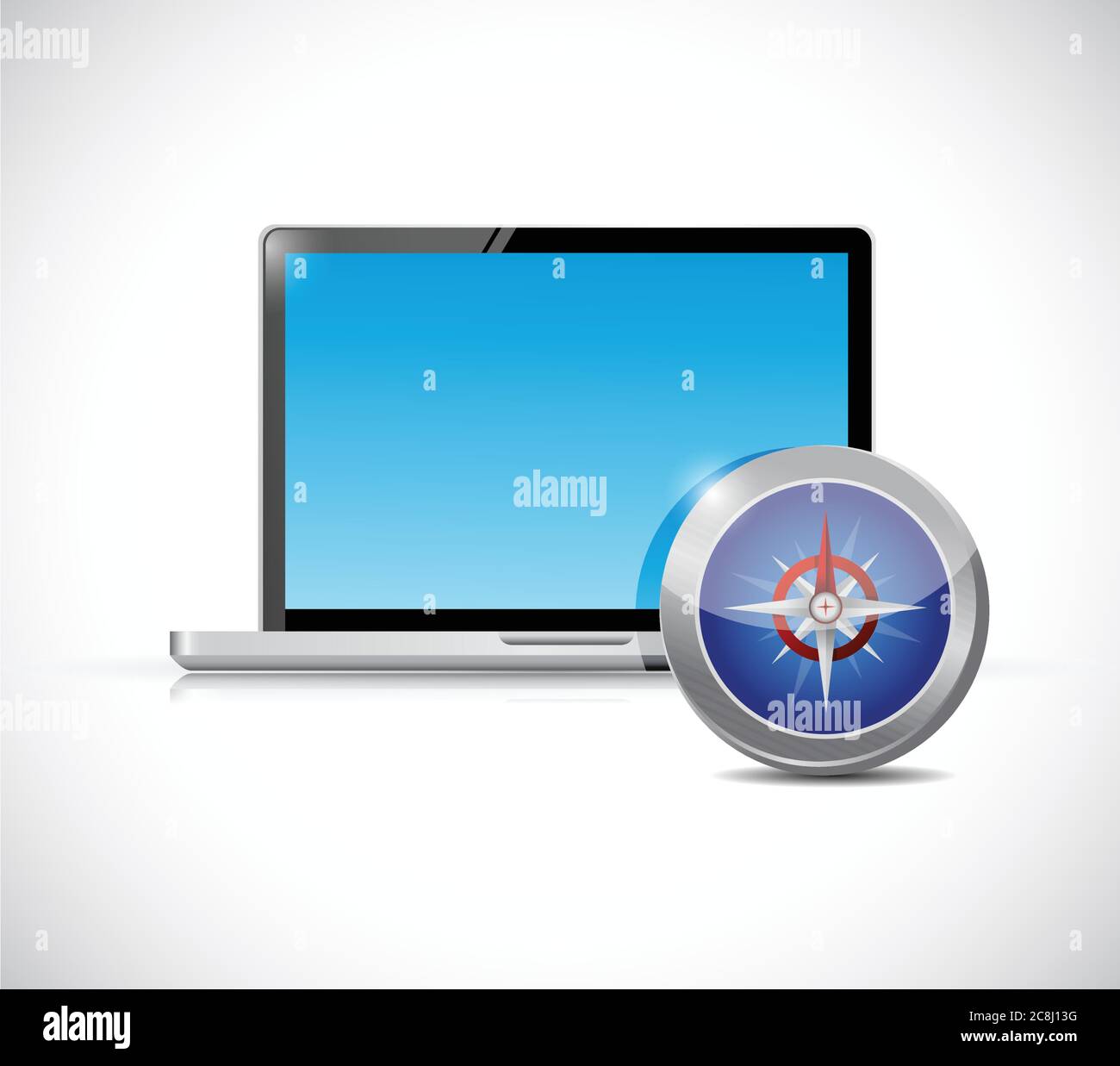 Laptop and compass illustration design over a white background Stock ...