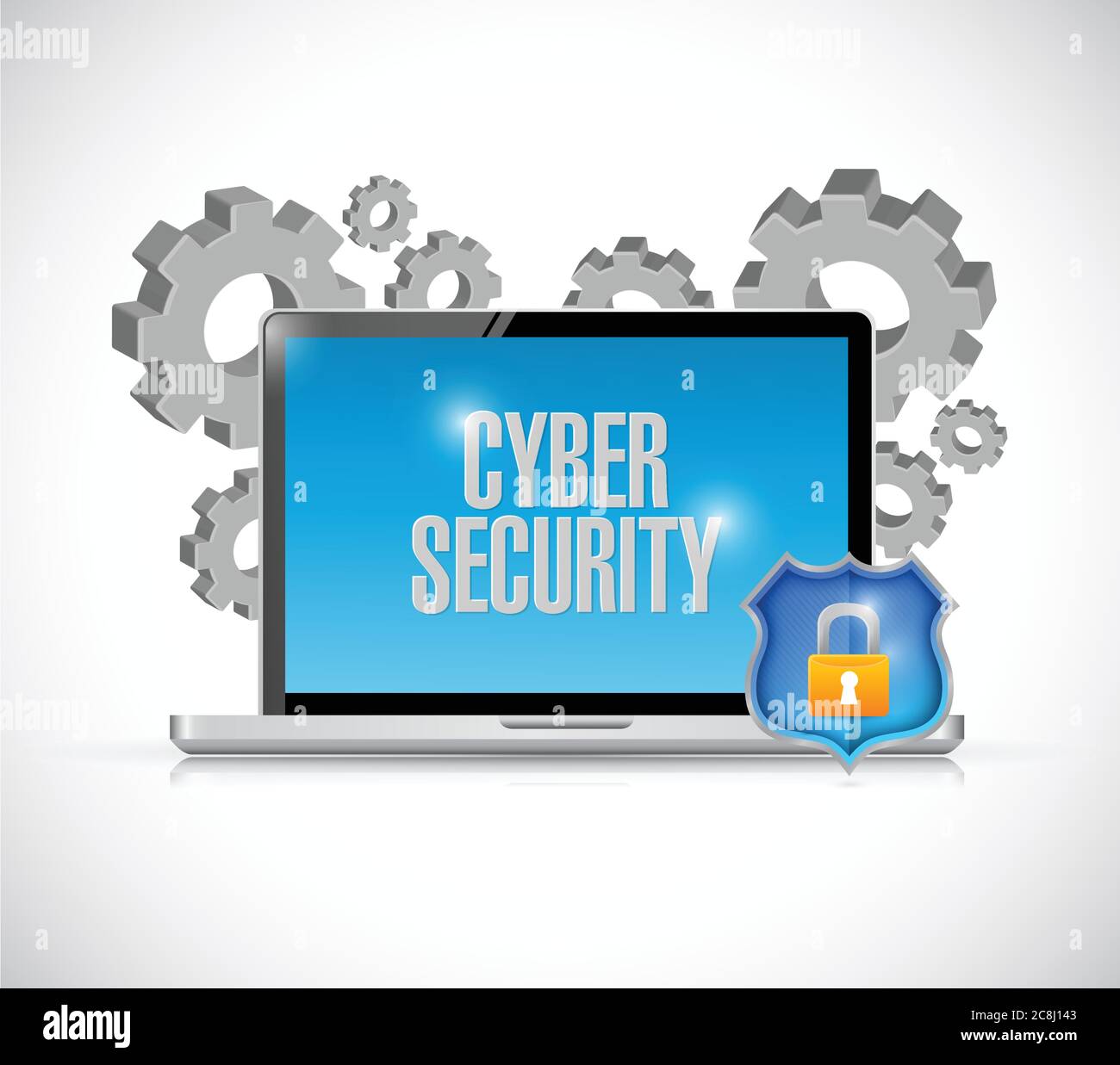 Cyber security computer gears and shield. illustration design over a ...