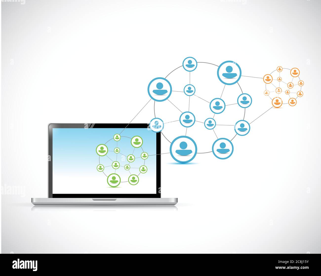 Connection cycle and laptop illustration design over a white background ...