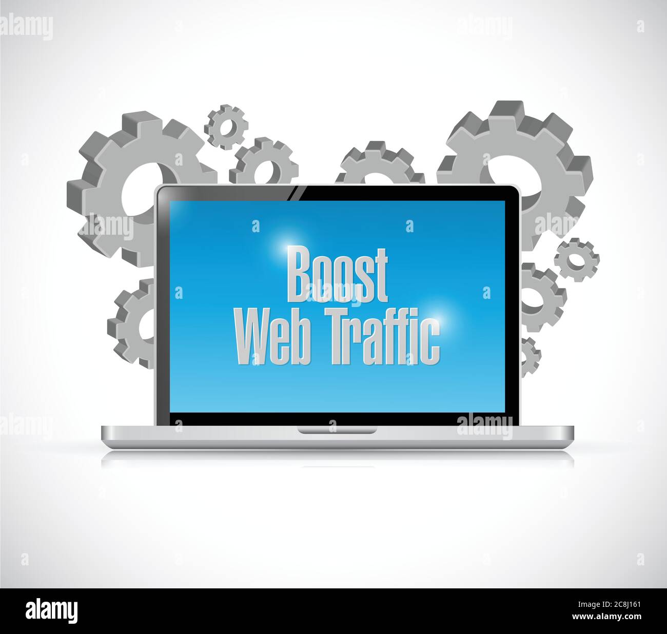 Boost web traffic computer and gears. illustration design over a white ...