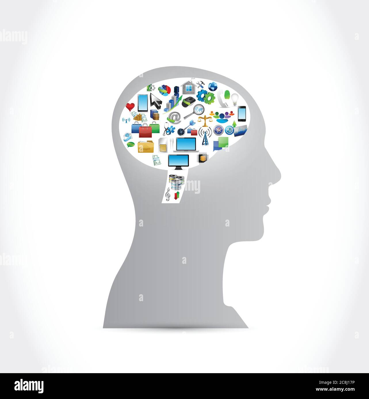 Head and icons illustration design over a white background Stock Vector ...