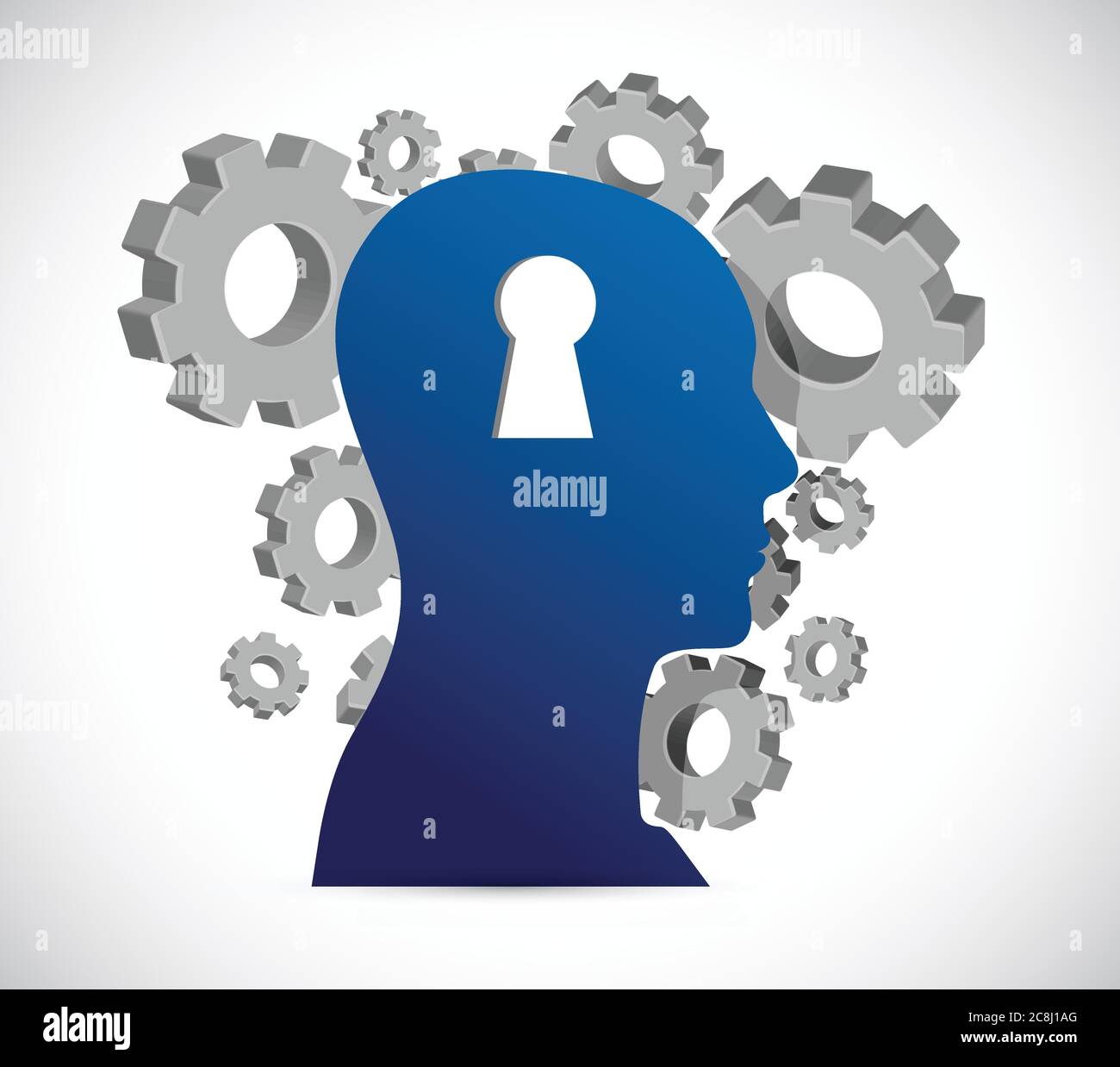 Keyhole head and gears, illustration design over a white background ...