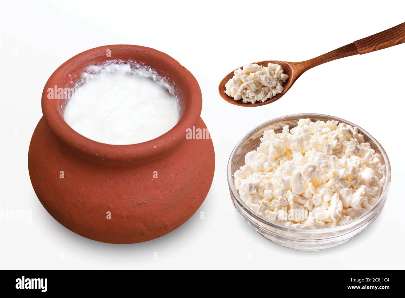 Desi Makhan, Fresh cottage cheese in a bowl with spoon & buttermilk on ...
