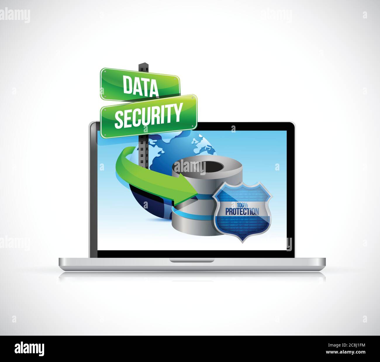 Laptop and a data security server and shield illustration design over a ...