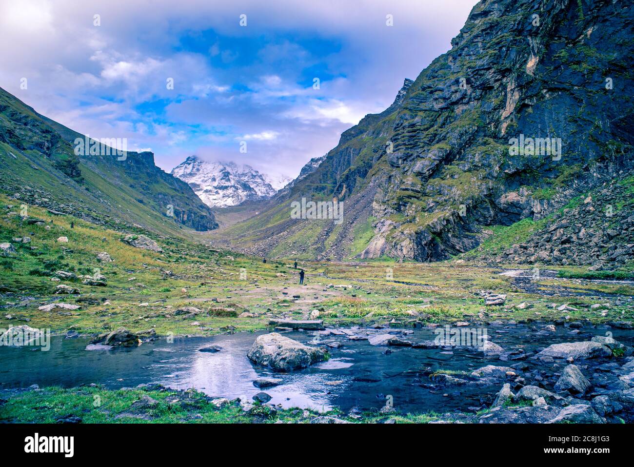 The scenic natural landscape on a trek to Hamta Pass, Pir Panjal range ...