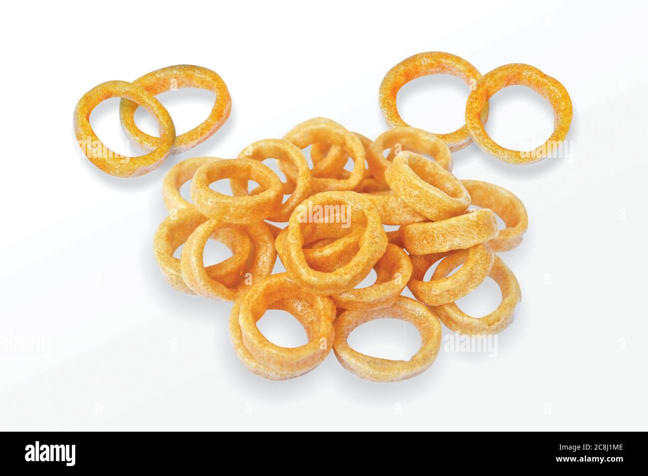 Spicy Corn Rings Snack, Fryum Onion Rings, Pile of crispy Corn ring ...