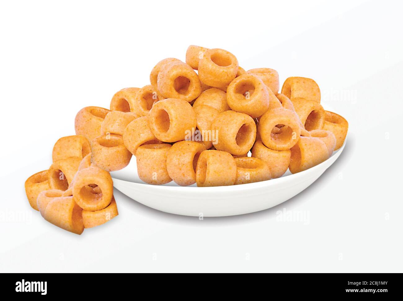 Spicy Corn Rings Snack, Fryum Onion Rings, Pile of crispy Corn ring ...