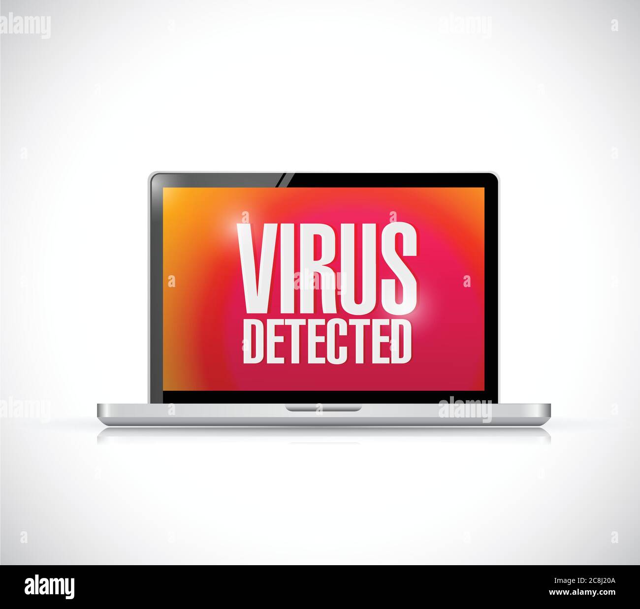 Virus detected computer sign illustration design over a white ...