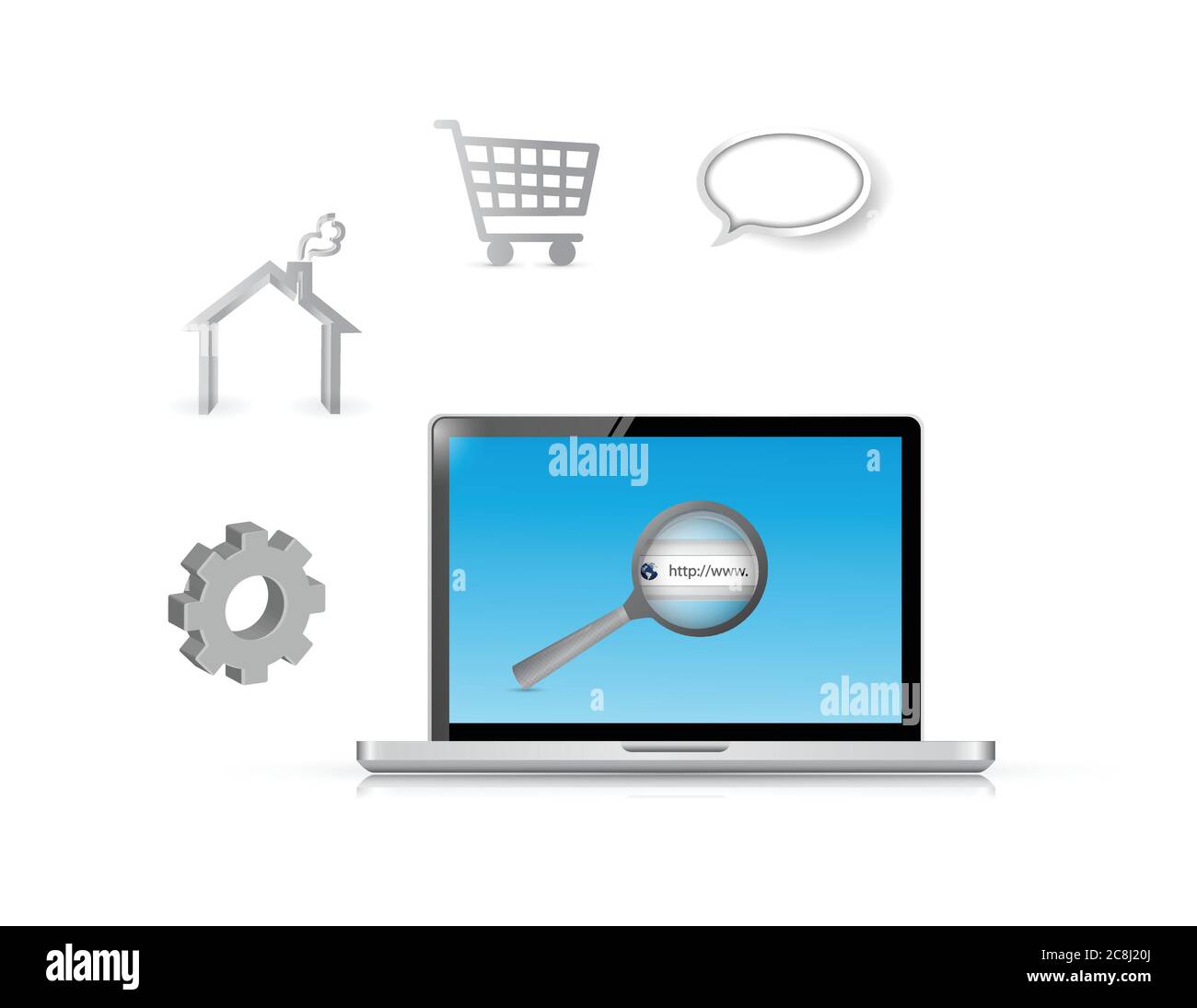 Internet online computer tools illustration design over a white ...