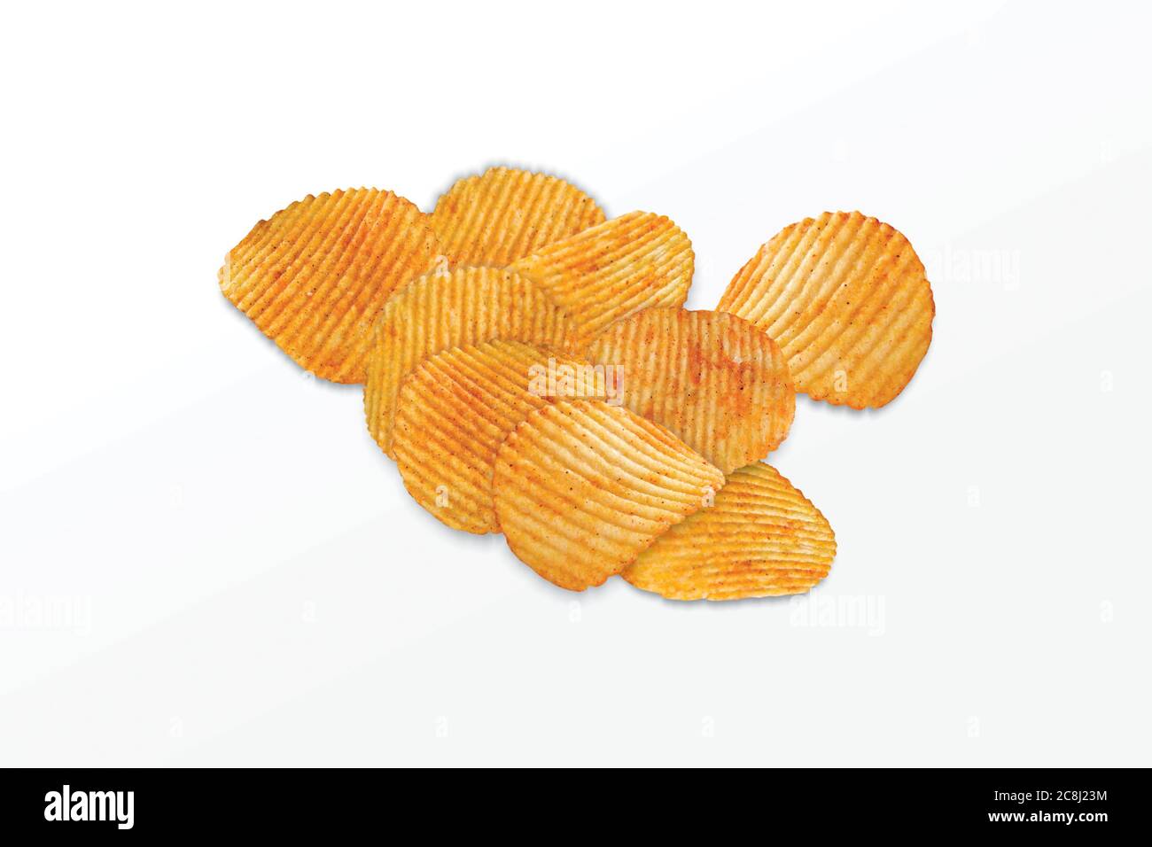 Potato slices turning into chips isolated, Crispy potato chips, salted ...