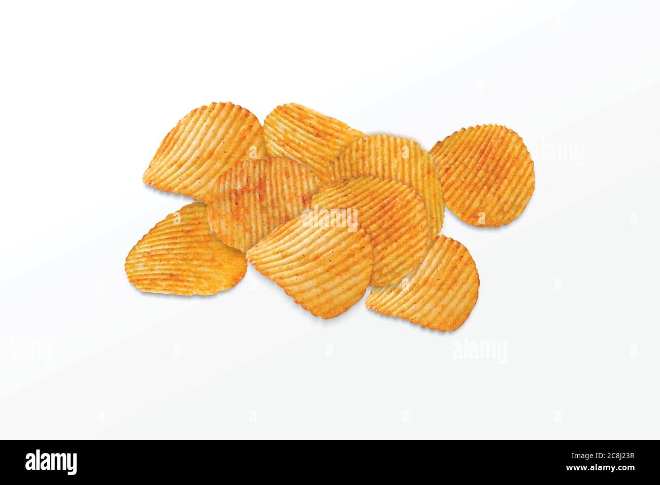 Potato slices turning into chips isolated, Crispy potato chips, salted ...