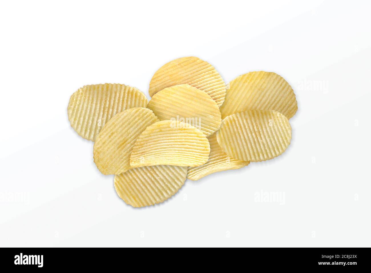 Potato slices turning into chips isolated, Crispy potato chips, salted ...