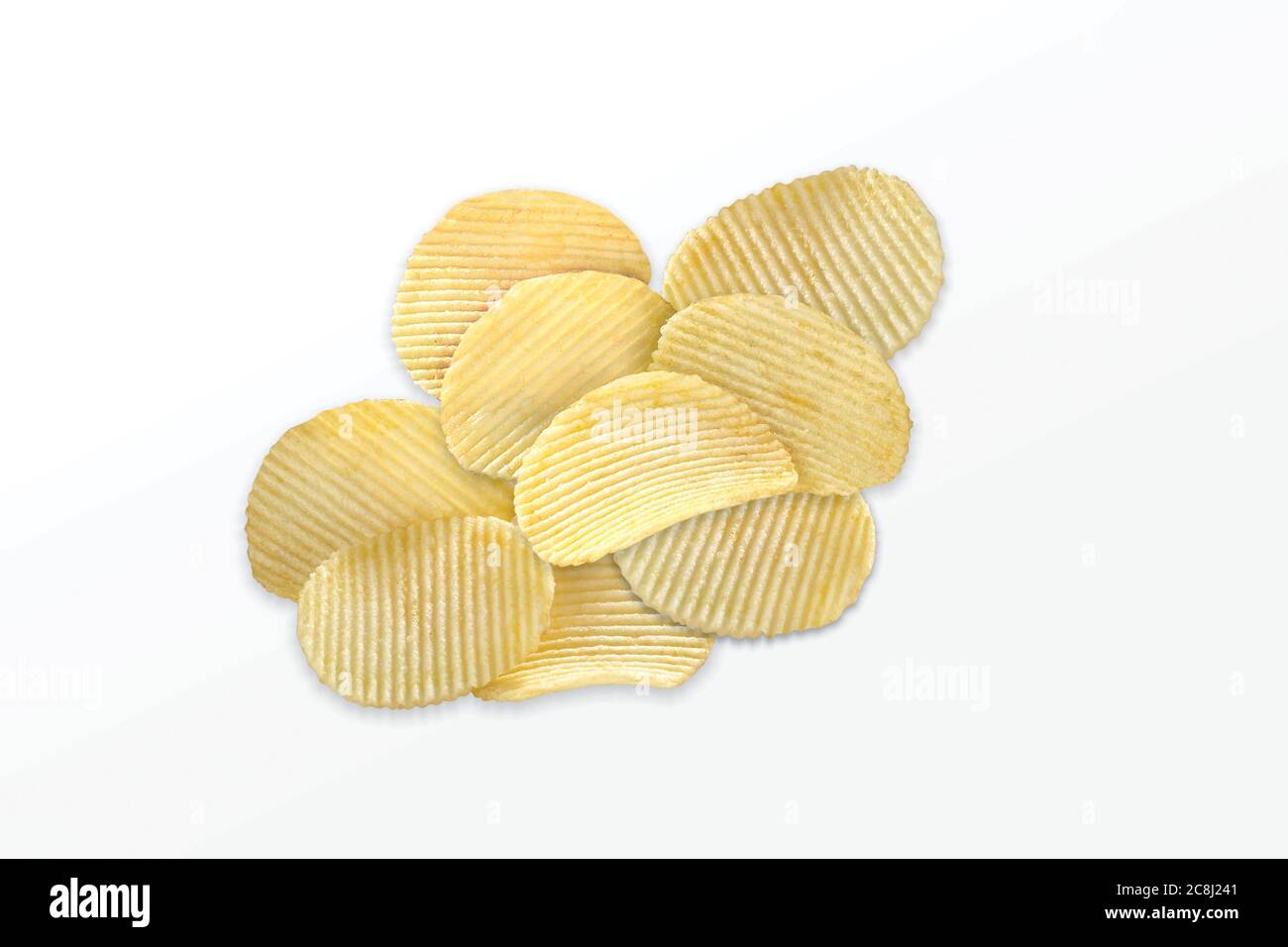Potato slices turning into chips isolated, Crispy potato chips, salted ...