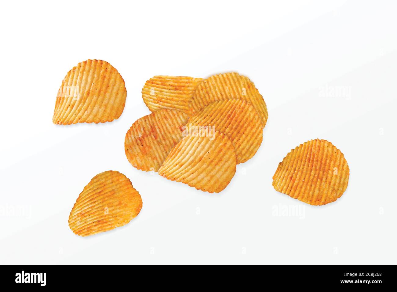Potato slices turning into chips isolated, Crispy potato chips, salted ...