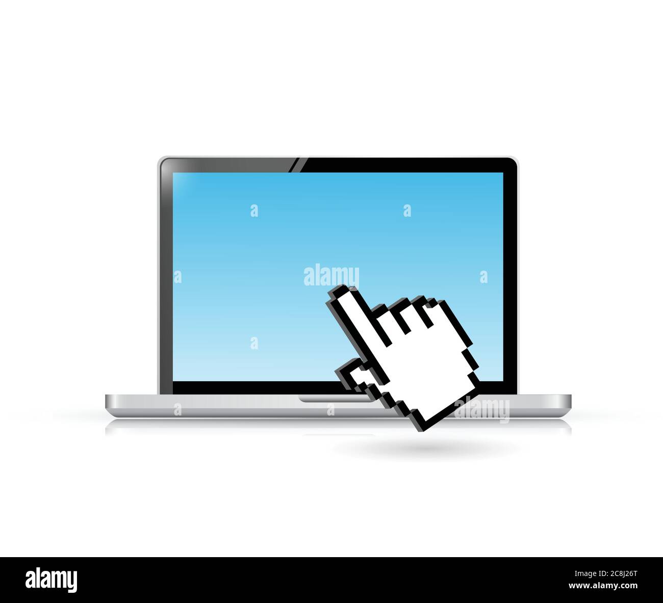 Laptop and hand cursor illustration design over a white background ...